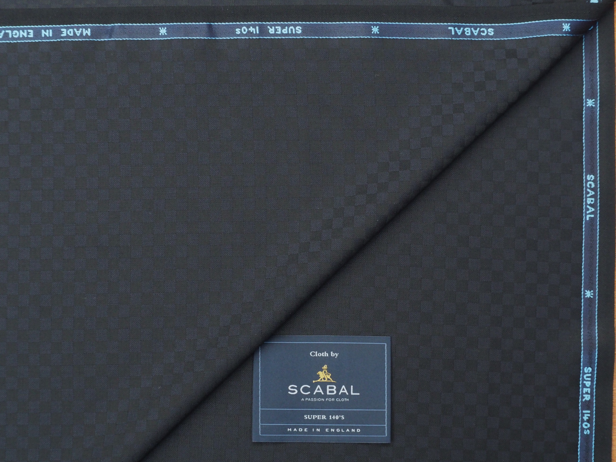 Scabal Super 140s 'Londoner' Very Dark Navy, Checkered Design Luxury Merino Wool Suiting Fabric ...
