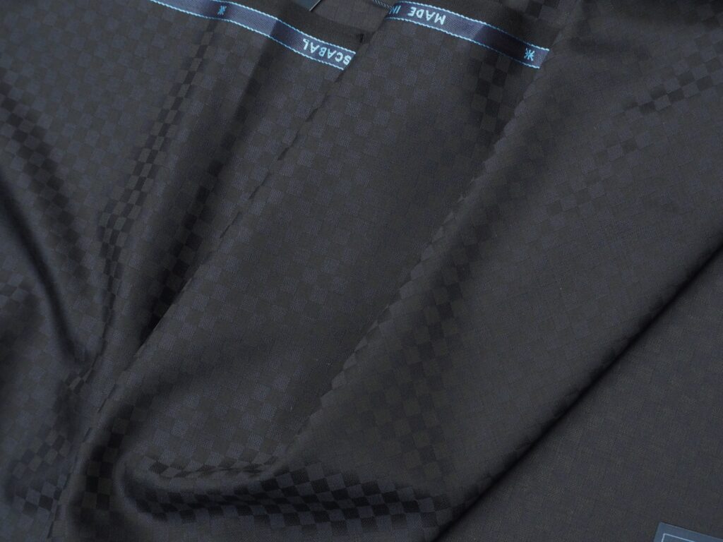 Scabal Super 140s 'Londoner' Very Dark Navy, Checkered Design Luxury Merino Wool Suiting Fabric ...