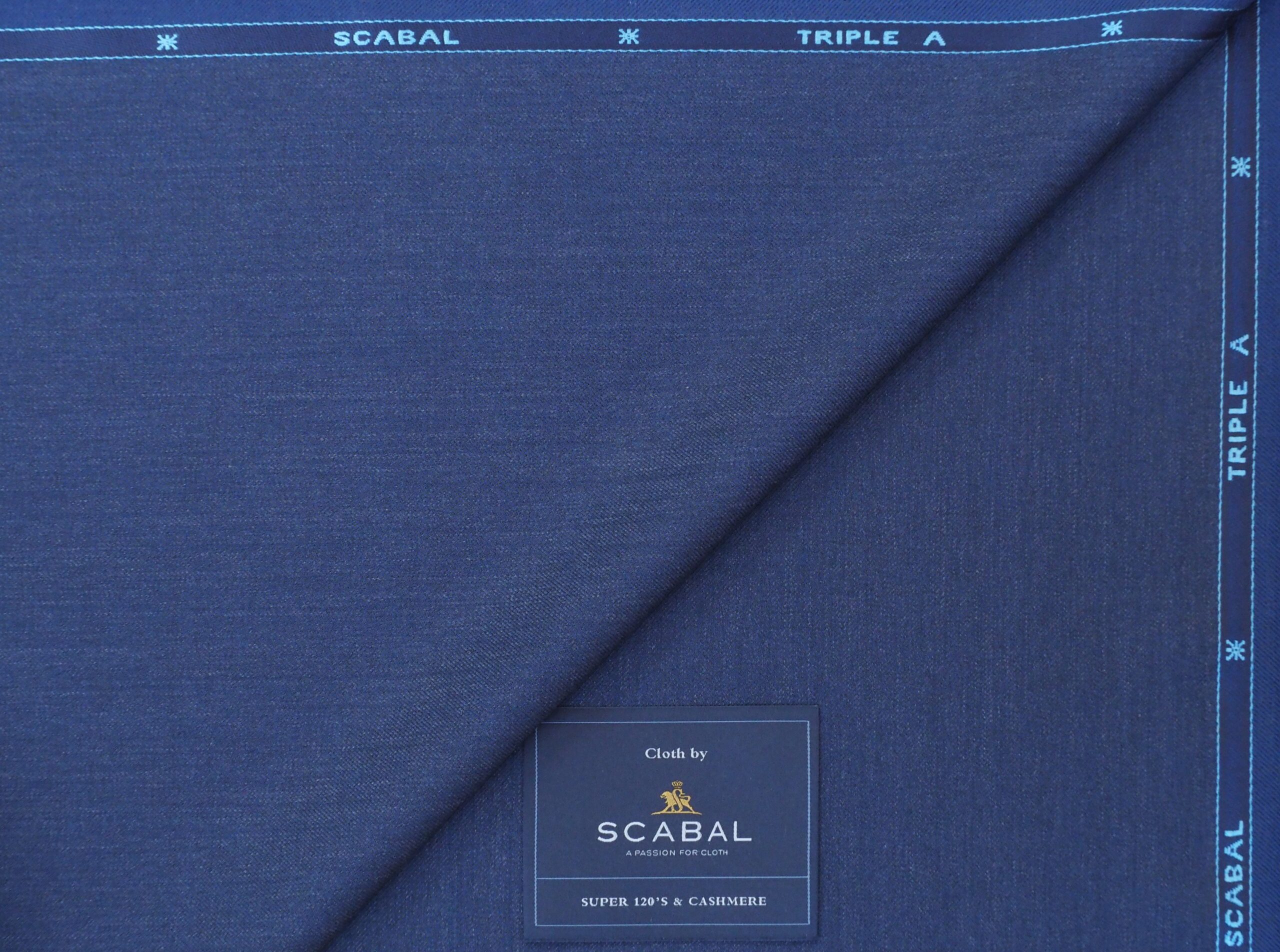 Scabal Triple A Super 120s And Cashmere Luxury Blue/Dark Grey Plain Twill Suiting Fabric - Made ...