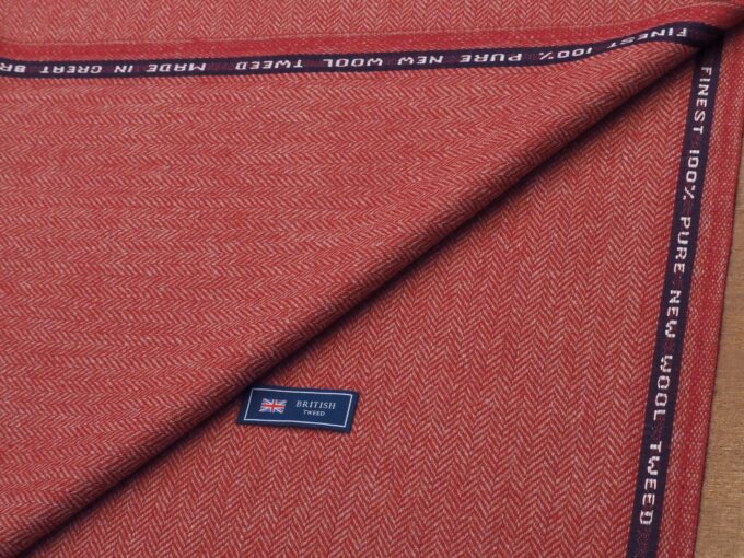 British Tweed Fabric 100% Pure Wool Mixture Salmon/Candy Red ...