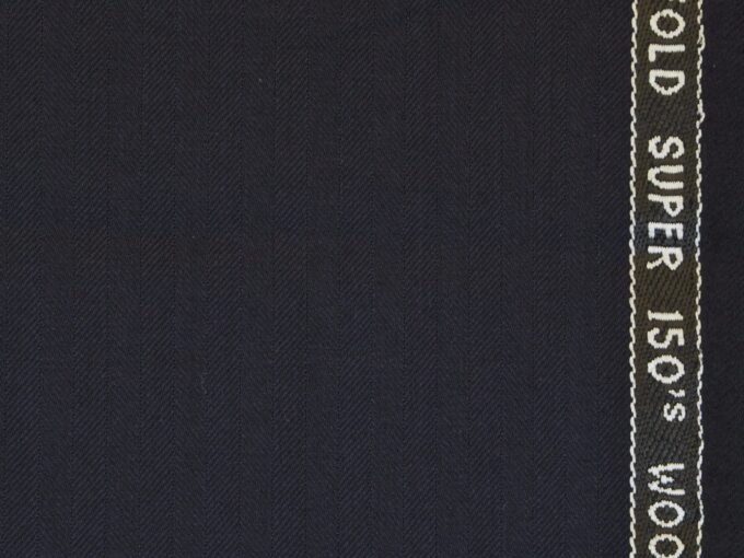 H.Lesser Super 150s Wool Lightweight Suiting Fabric, Navy Herringbone ...