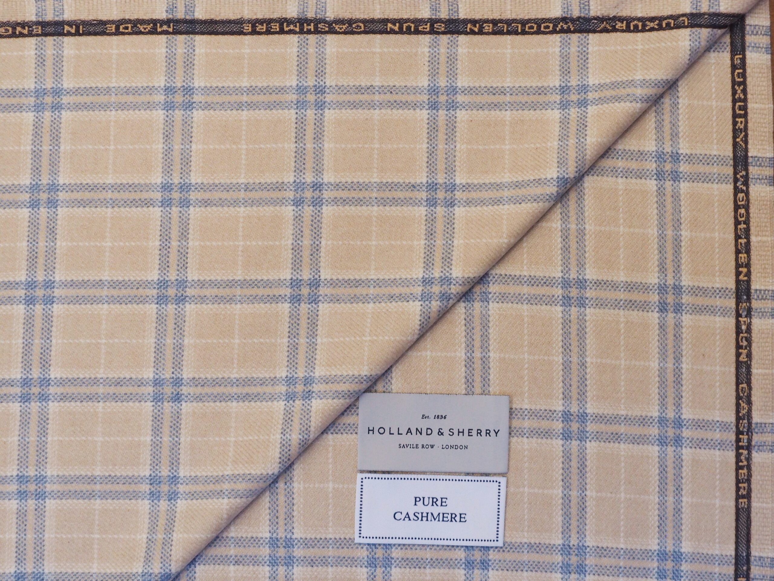 100% Woollen Spun Cashmere By Holland & Sherry, Mix Oatmeal Check ...