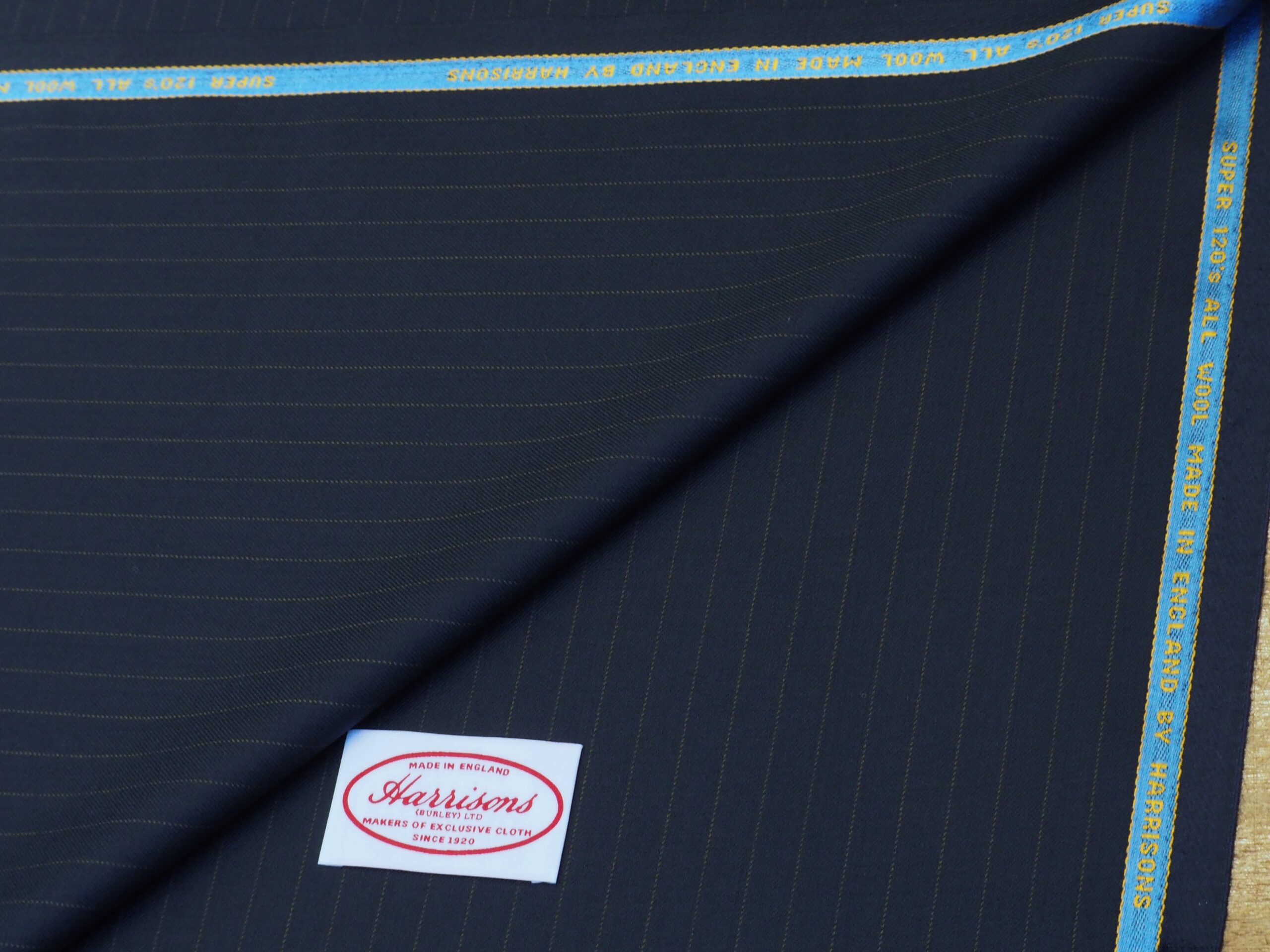 Super 120s All Wool Dark Navy With Gold Colour Stripe Suiting Fabric ...