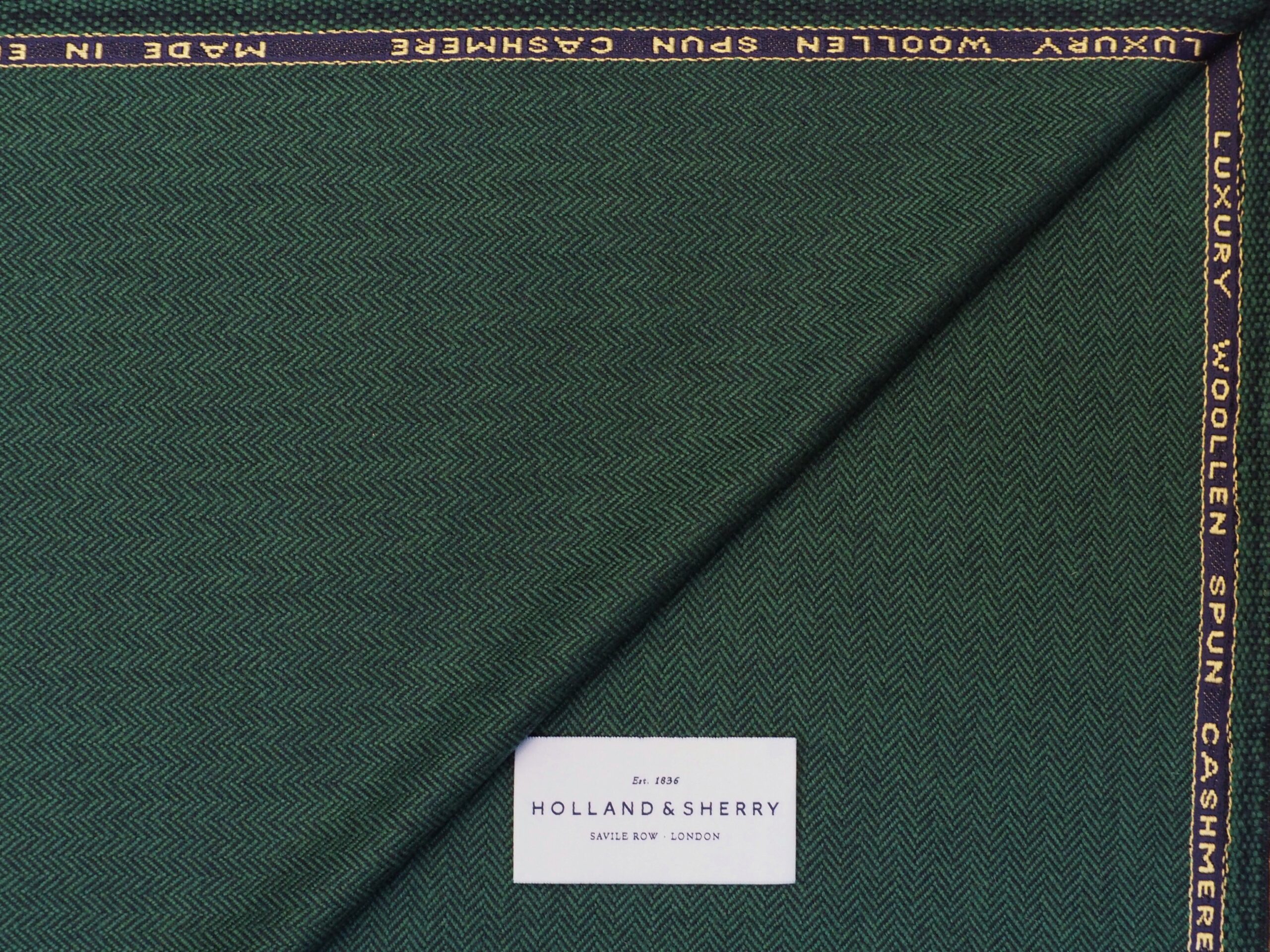 100% Woollen Spun Cashmere By Holland & Sherry, Mix Green Herringbone ...