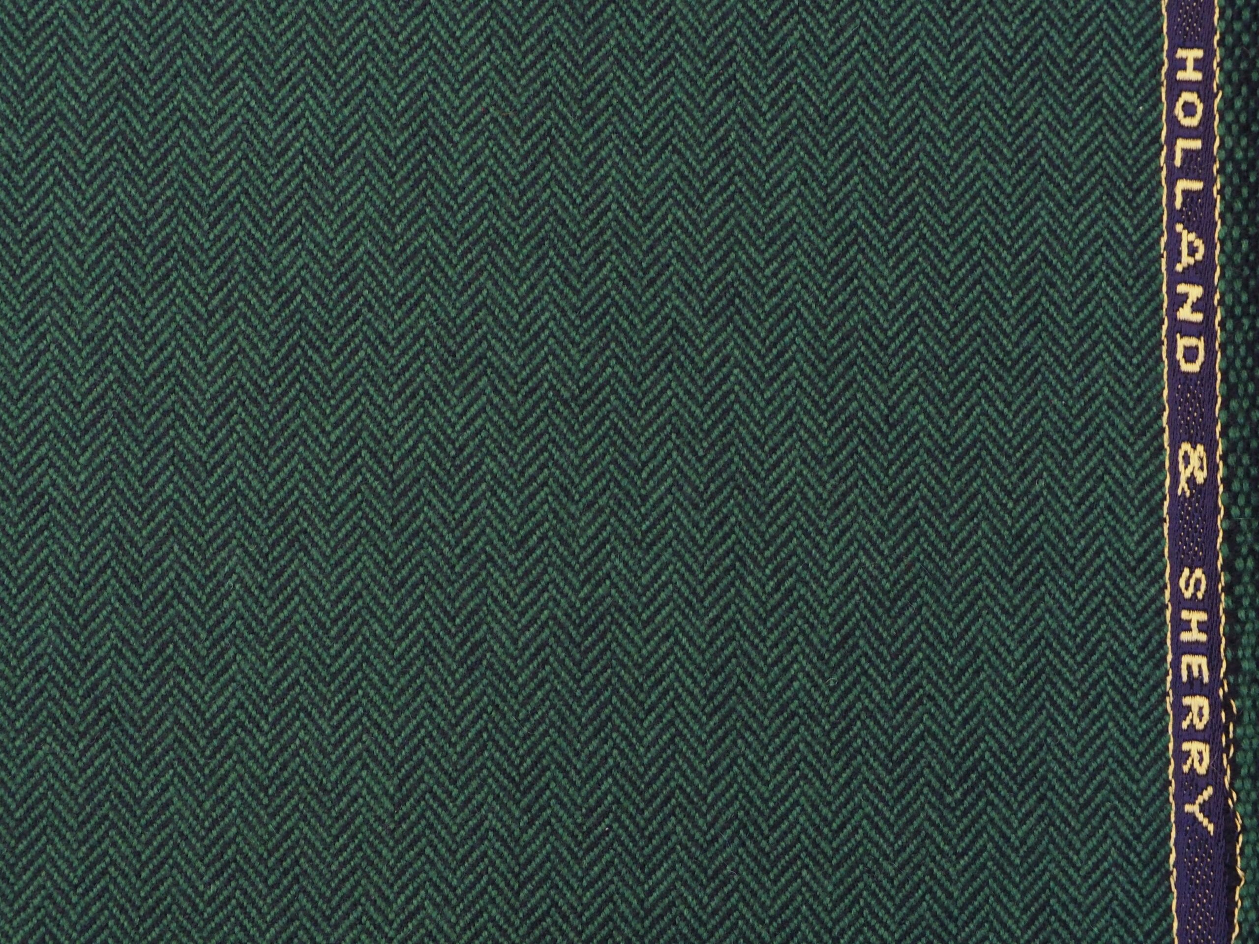 100% Woollen Spun Cashmere By Holland & Sherry, Mix Green Herringbone ...