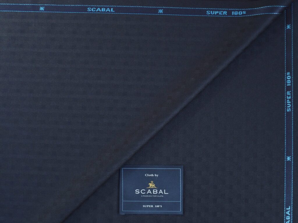 Scabal Super 180s Miracle Navy With Motif Design Merino Wool Suiting Fabric - Made In England ...