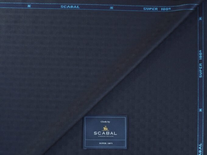 Scabal Super 180s Miracle Navy With Motif Design Merino Wool Suiting Fabric - Made In England ...