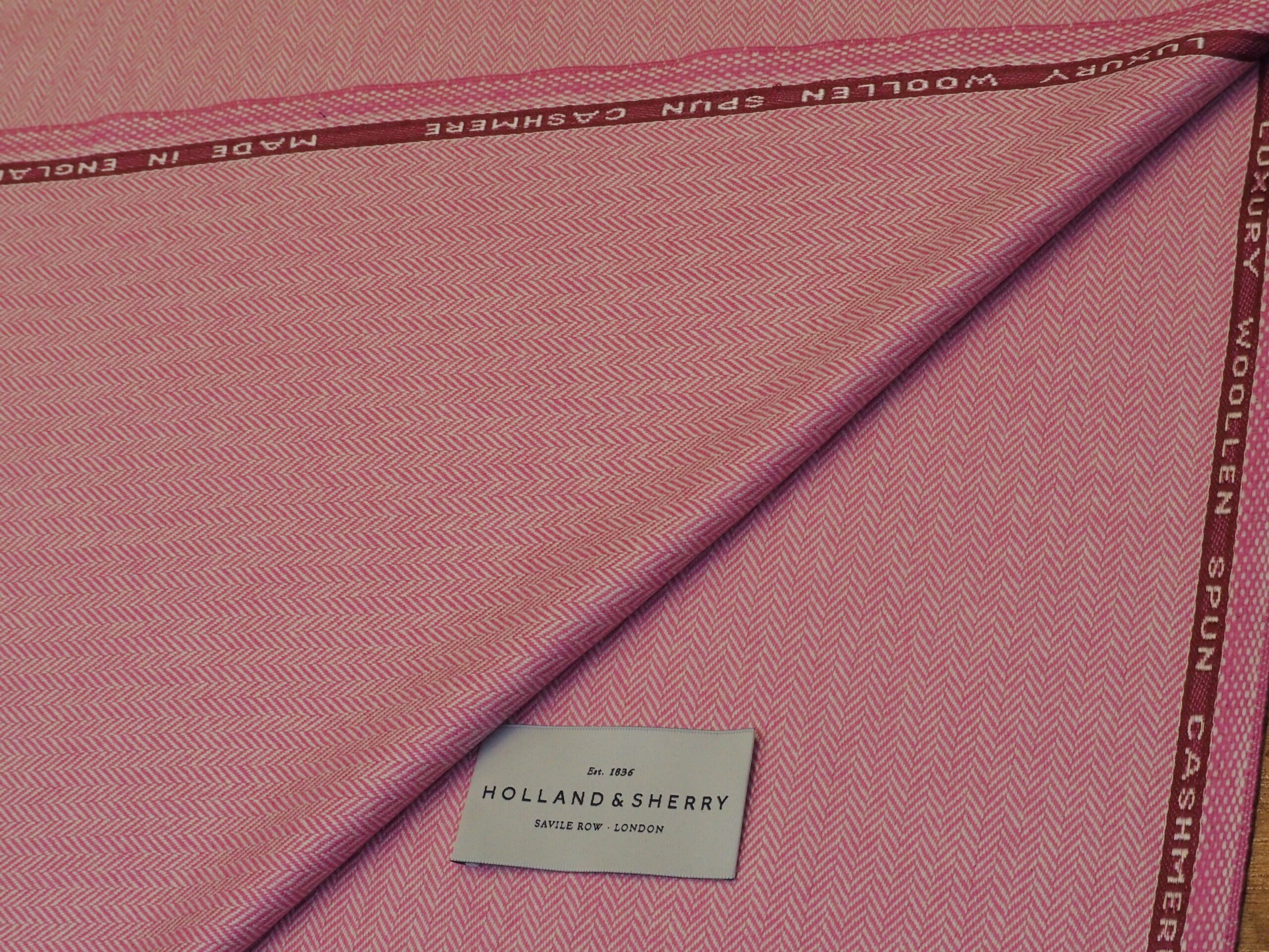 100% Woollen Spun Cashmere By Holland & Sherry, Mix Pink Herringbone ...