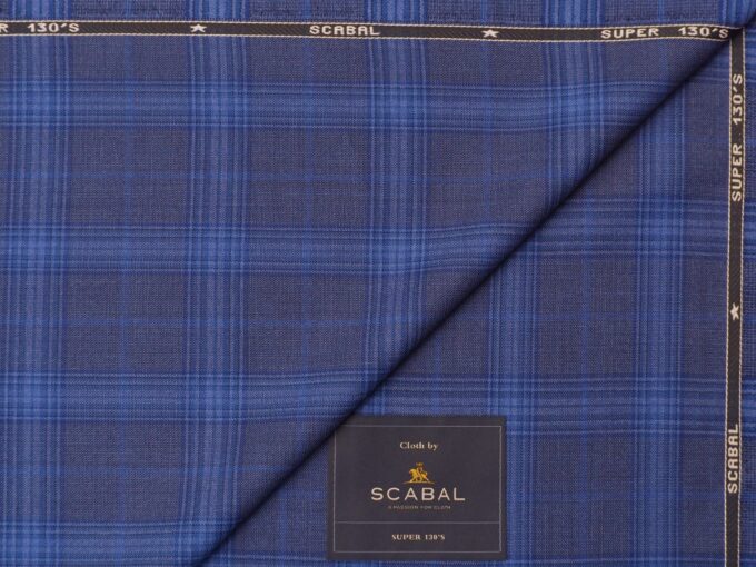 Scabal Super 130s Mosaic Mixture Blue Fancy Check Design Merino Wool ...